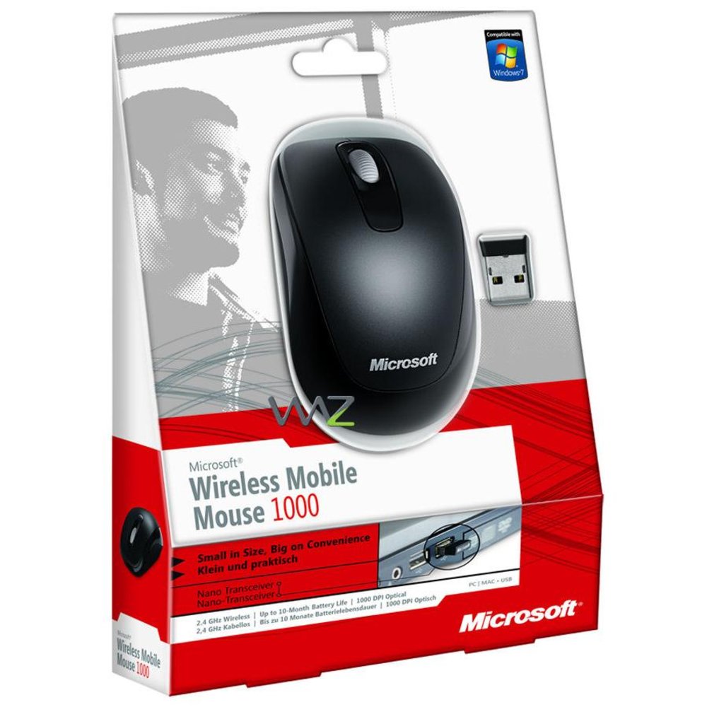 Mouse - Sem fio - Microsoft Wireless Mobile 1000 - Preto - 2CF-00002 / ...