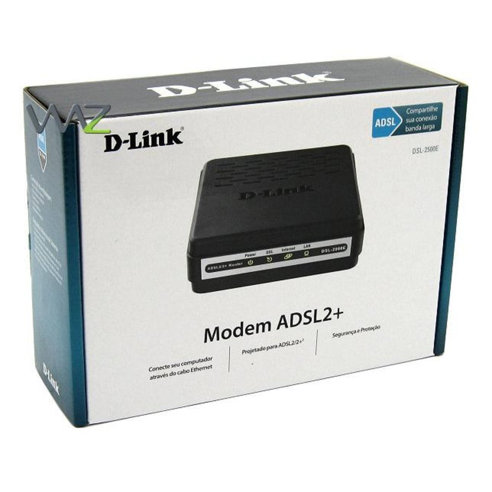 Modem ADSL2+ - D-Link - Preto - DSL-2500E - waz