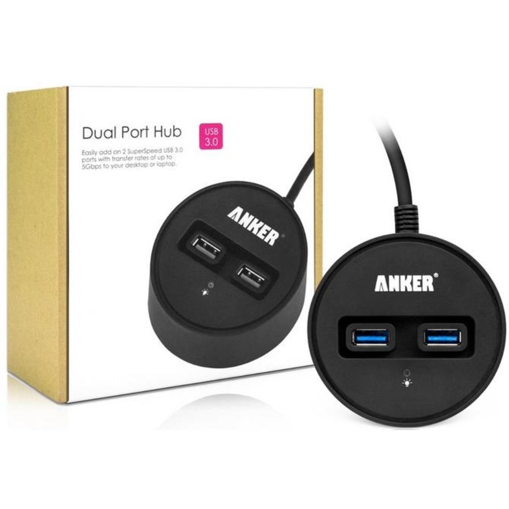 Hub USB 3.0 - 2 portas - Anker Dual Port w/ Extended Cable - Preto ...