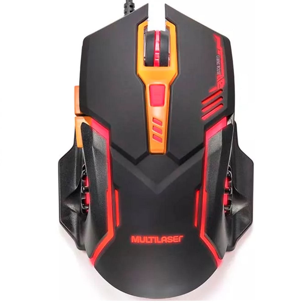 Mouse Gamer - Multilaser 2400 DPI Preto e Laranja - MO270 - waz