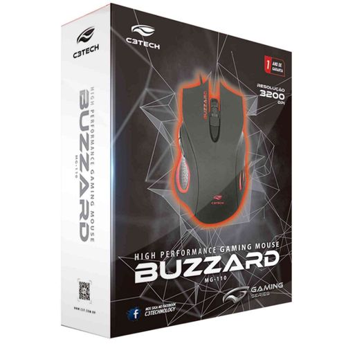 Mouse - USB - C3 Tech - Gamer Buzzard - Preto - MG-110BK - waz