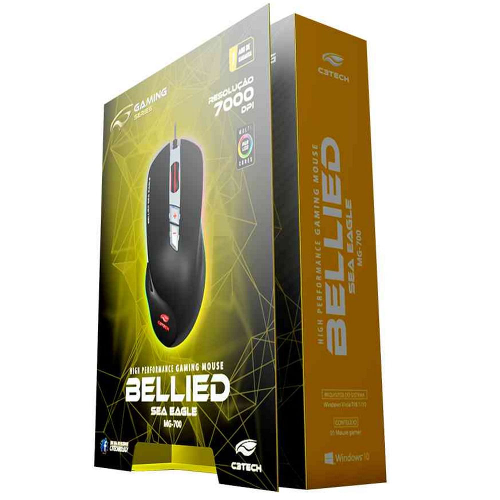 Mouse RGB - USB - C3 Tech - Gamer Bellied - Preto - MG-700BK - waz