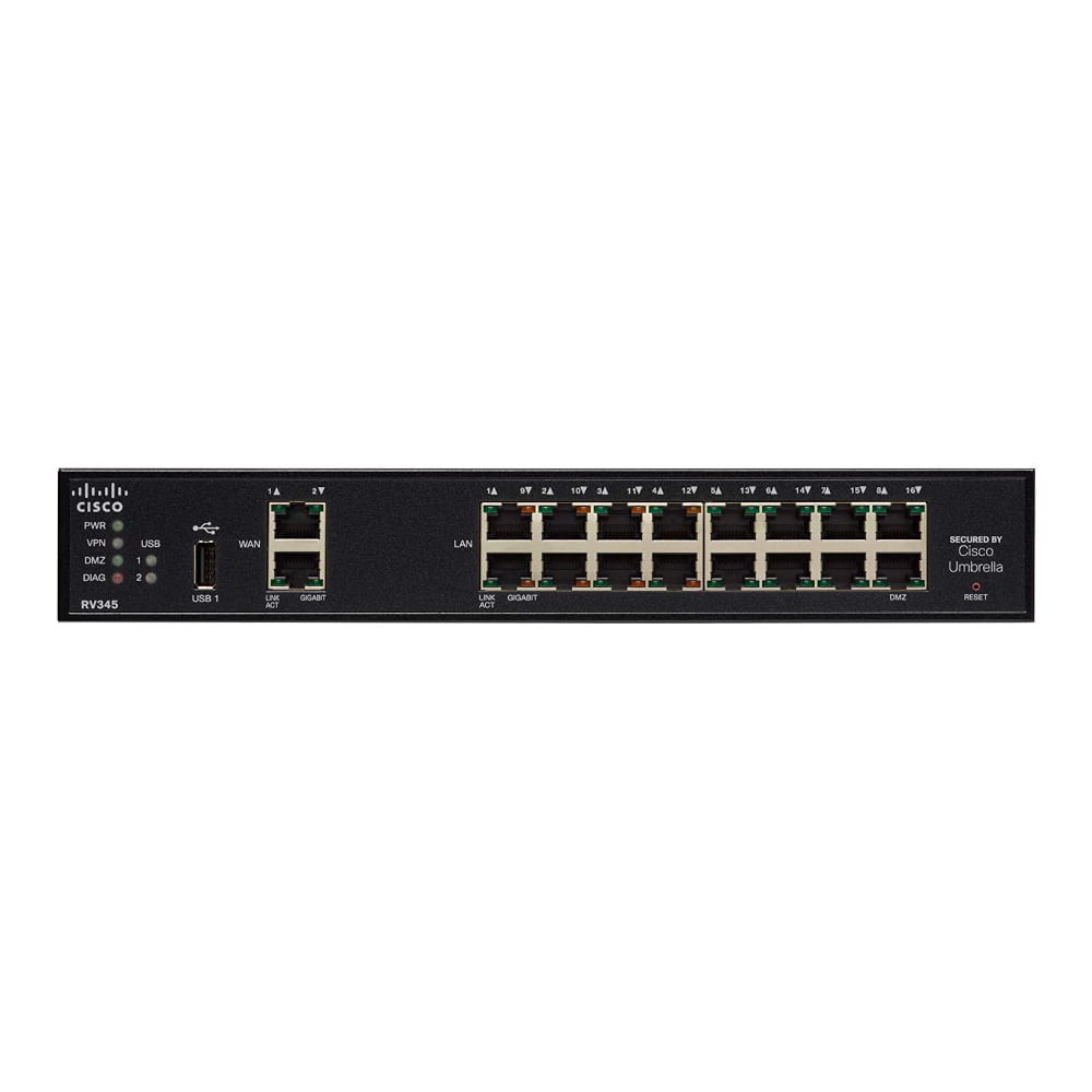 Roteador Cisco RV345-K9-NA Dual Gigabit WAN VPN (16x LAN, 2x WAN, USB ...