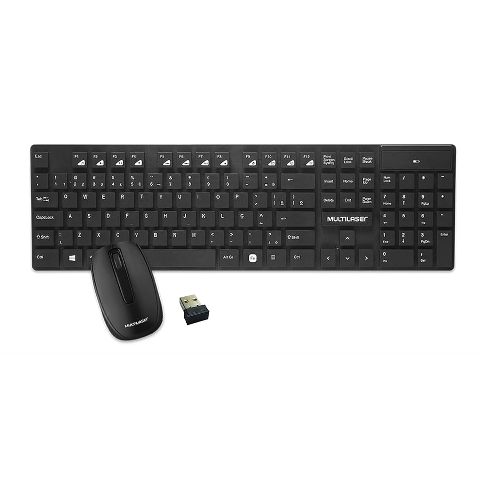 Teclado e Mouse Sem Fio Multilaser TC251 - 2.4 GHz, USB, Preto - waz